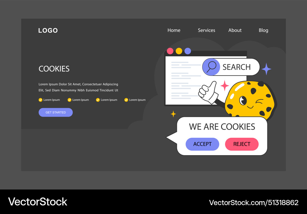 Cookie technology web banner or landing page dark Vector Image