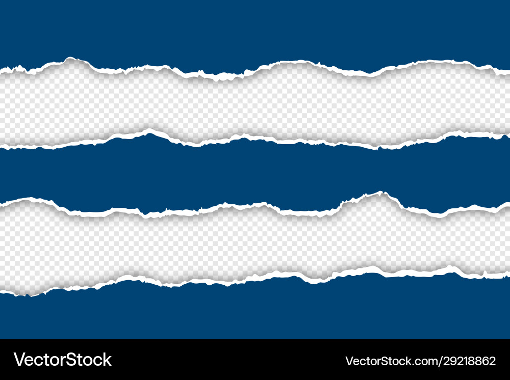 Long blue torn ripped paper on transparent Vector Image