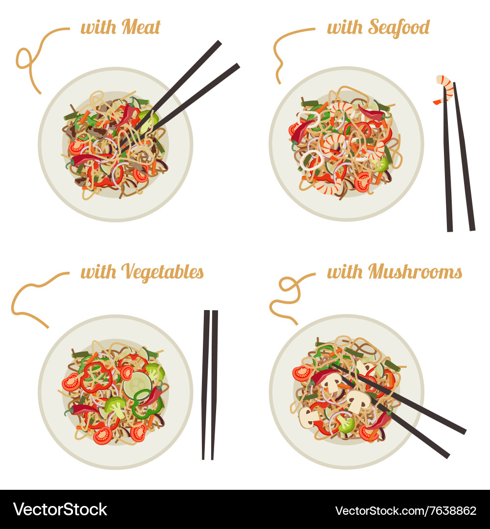 Noodles on plate Royalty Free Vector Image - VectorStock