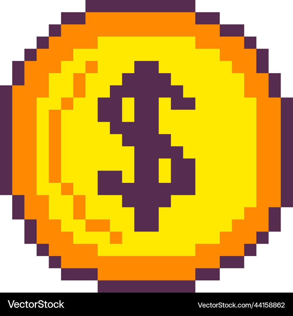 Pixelated Arcade Coin - Dollar Sign Royalty Free Vector
