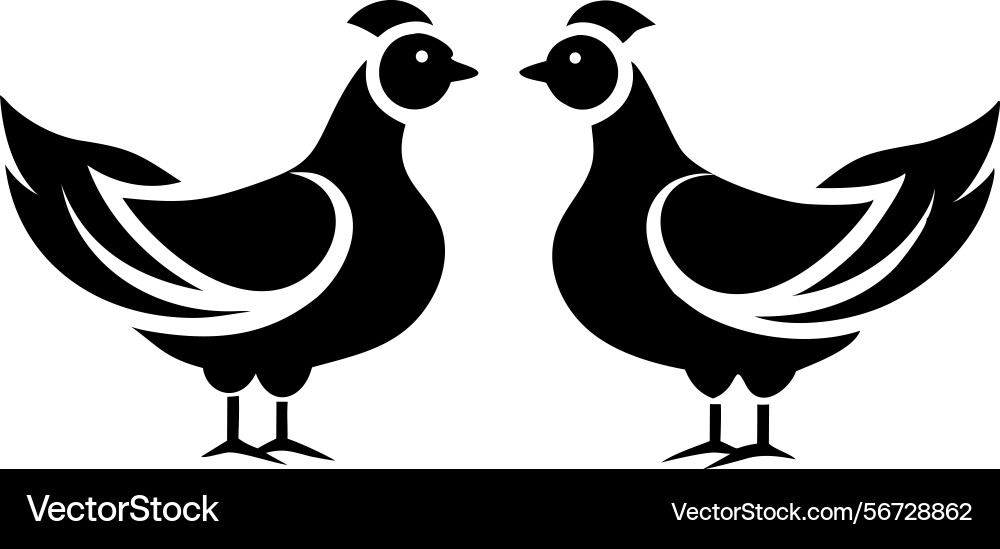 Two elegant black and white stylized hen facing Vector Image