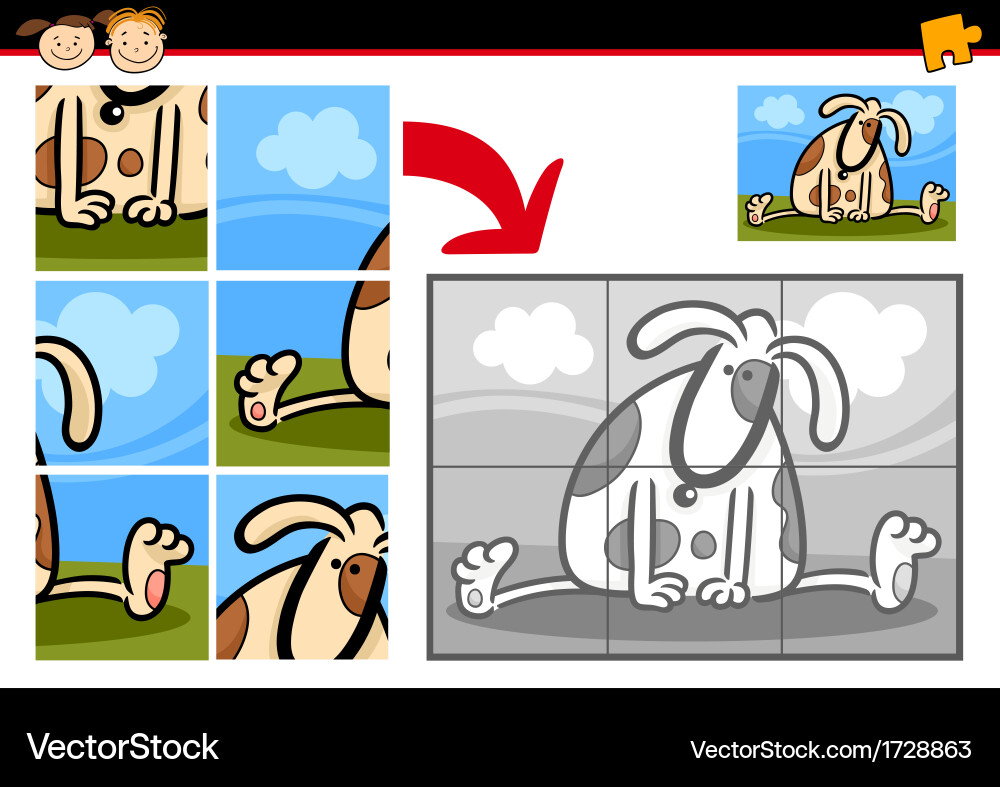 Cartoon dog jigsaw puzzle game – Royalty-Free Vector | VectorStock