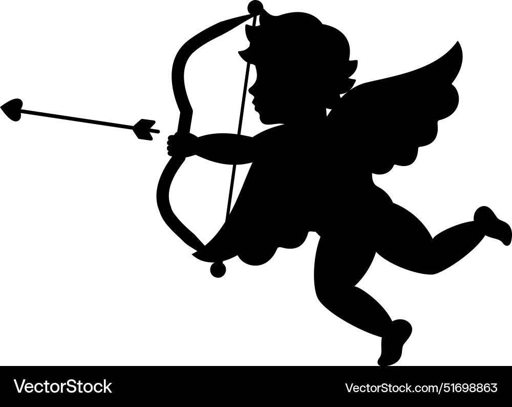 Cupid aiming a bow and arrow cherub silhouette Vector Image
