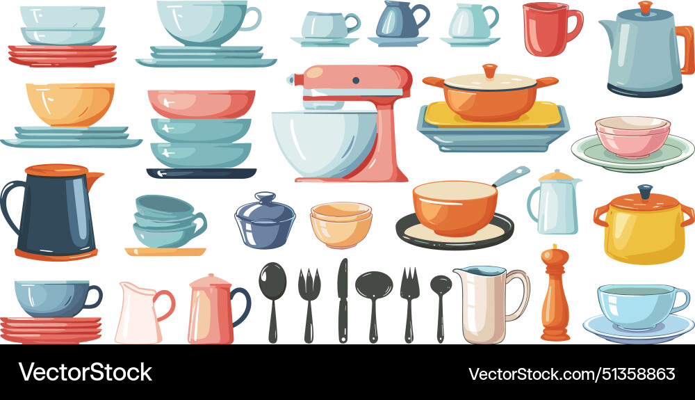 Home stuff set kitchen wear dishes cutlery Vector Image