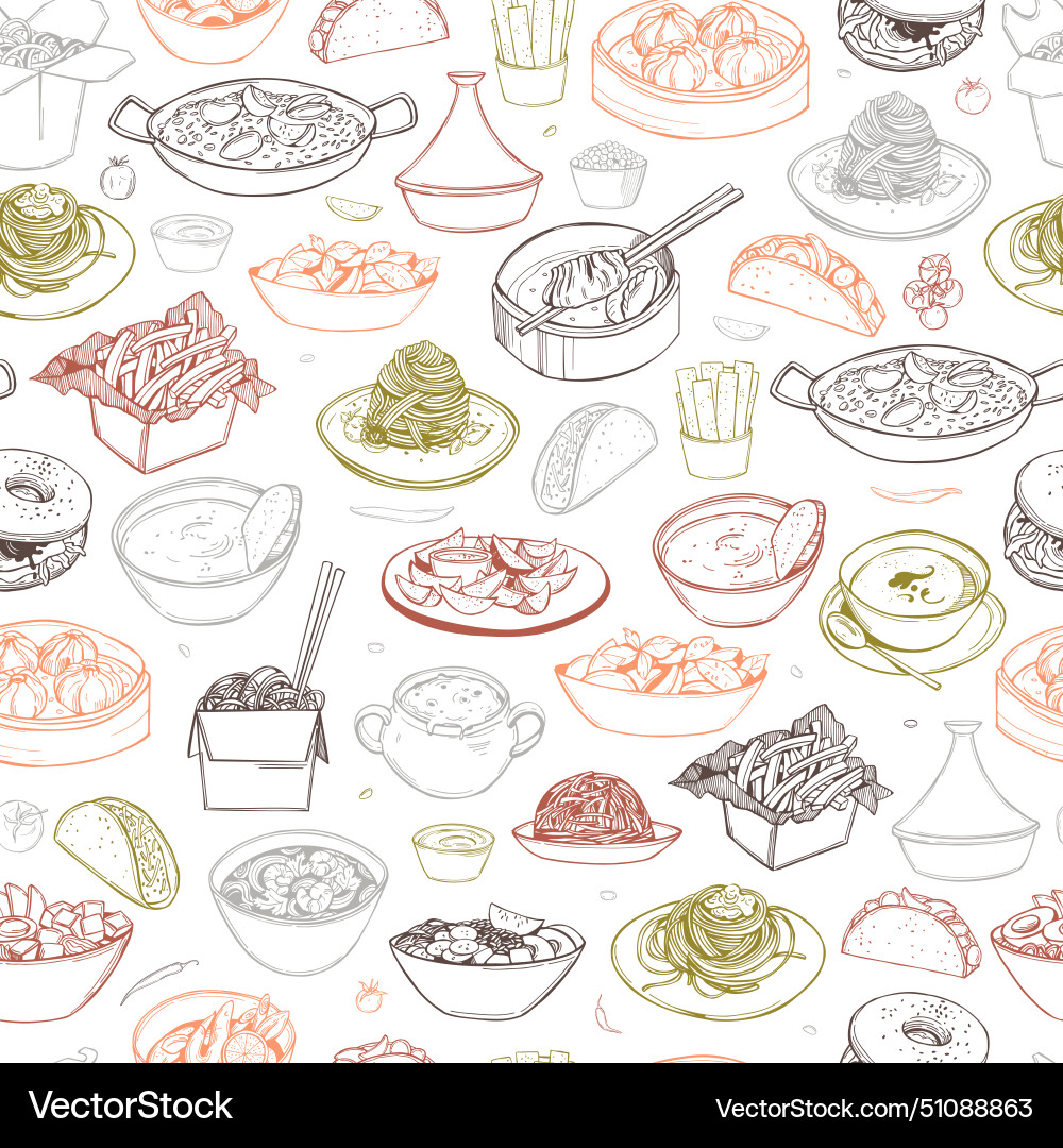 Sketch food set pattern Royalty Free Vector Image