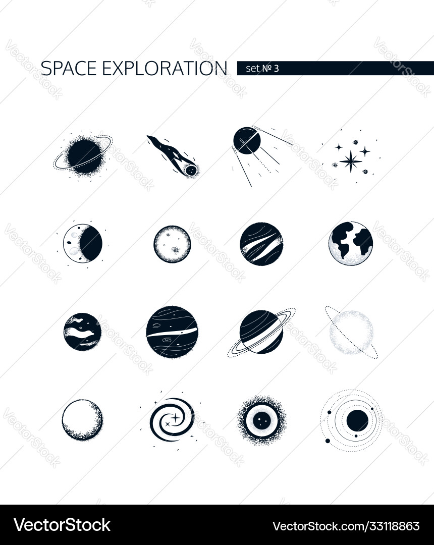 Space exploration - modern set black Royalty Free Vector