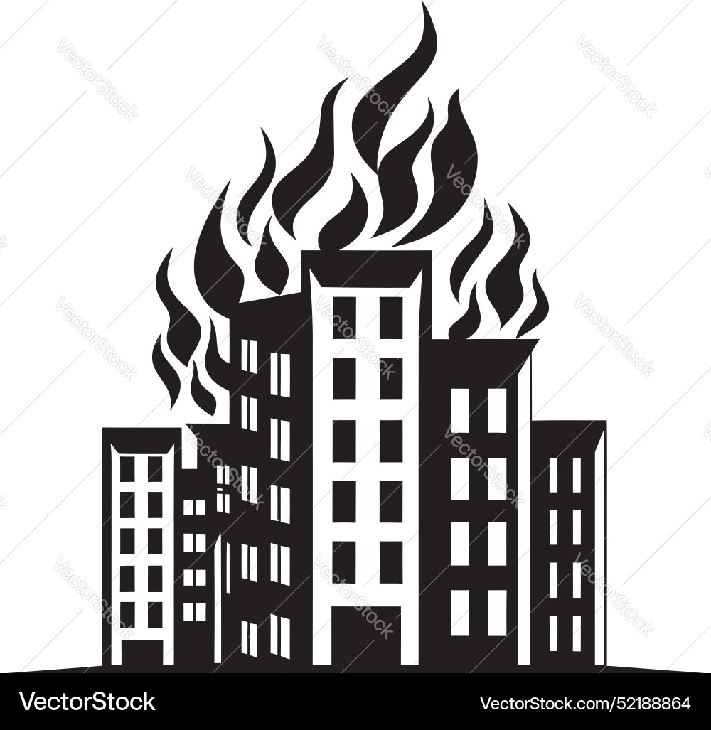 Emergency emblem burning building black logo Vector Image