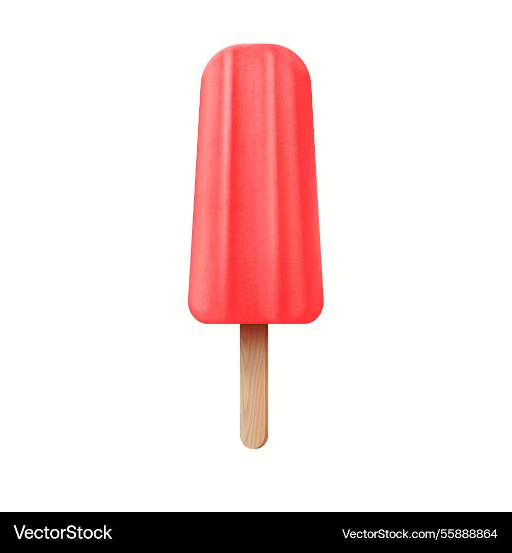 Red popsicle on wooden stick with white background