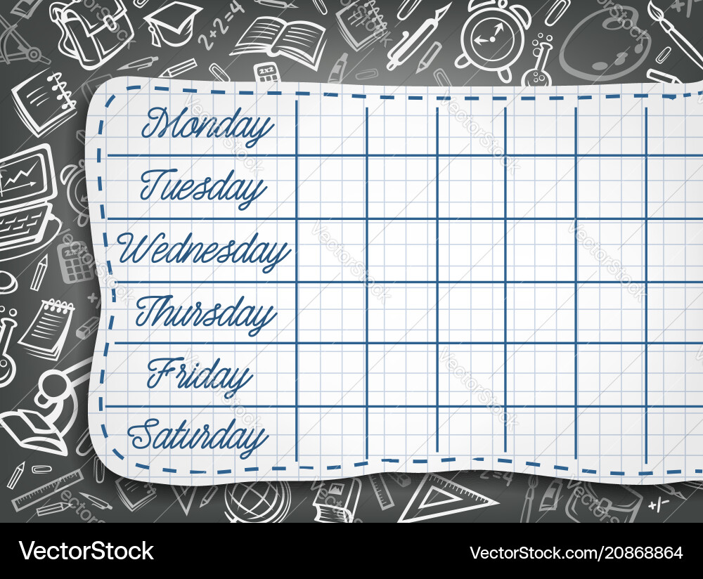 School weekly timetable on chalk chalkboard Vector Image