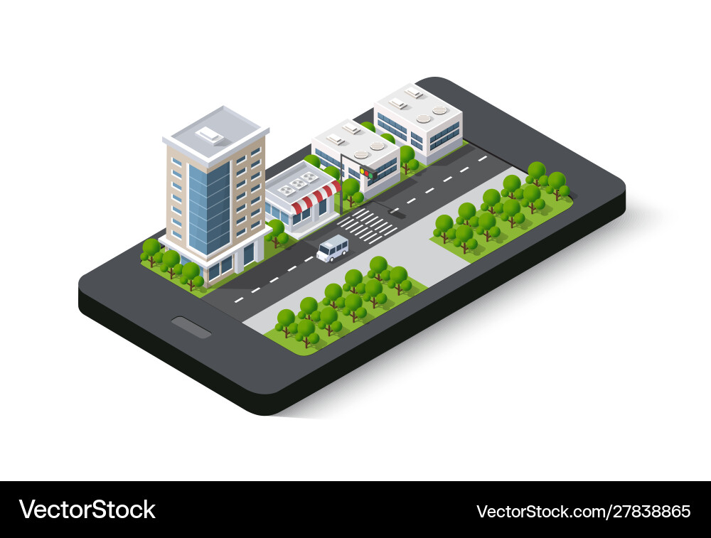 3d map isometric city mobile phone Royalty Free Vector Image