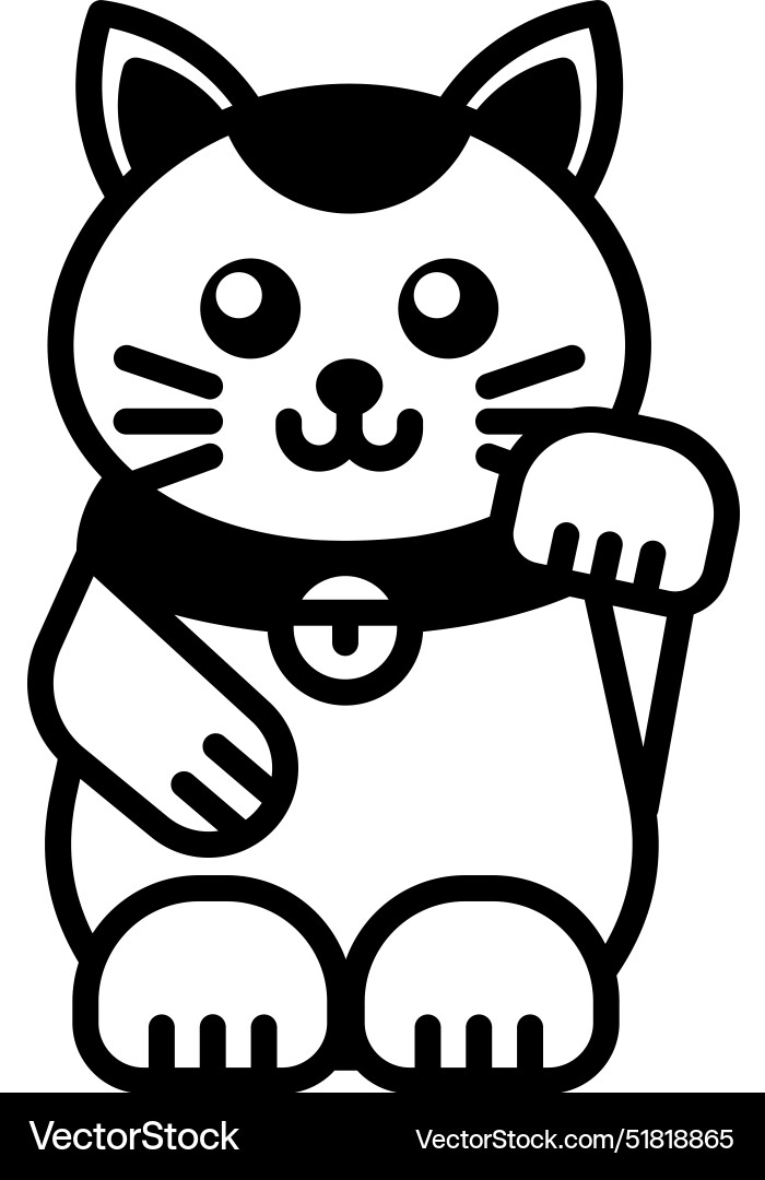 A black and white cat with bell around its neck Vector Image