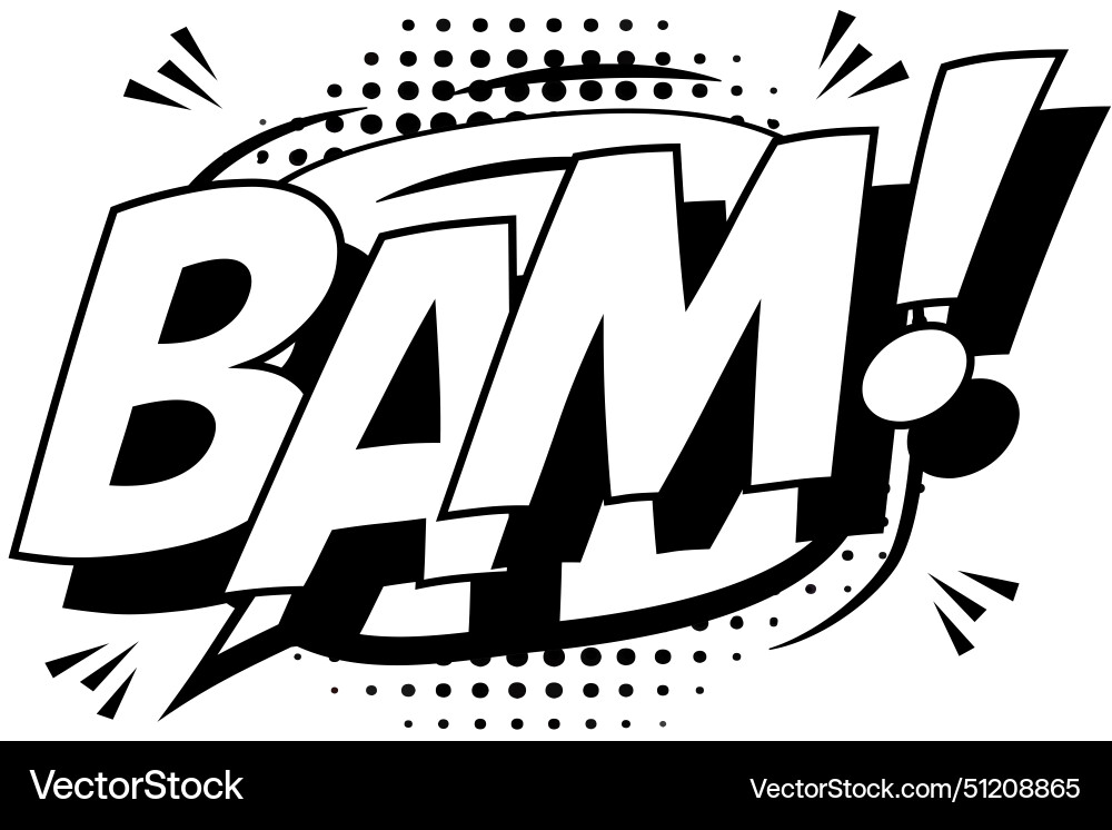 Bam pop art style black white color Royalty Free Vector