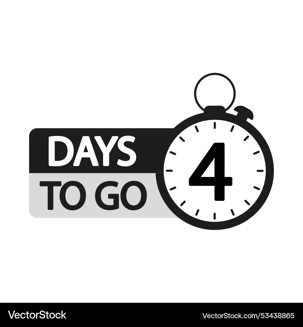 Countdown Timer Nummer vier Fokus fett 4 Tage Vektorbild