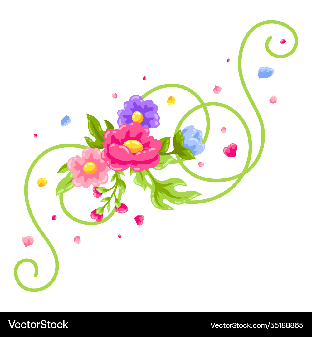 Curl element with flowers beautiful decorative Vector Image