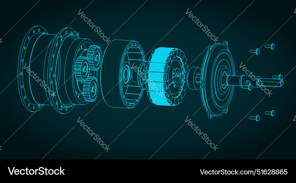 Disassembled bicycle wheel hub motor Royalty Free Vector