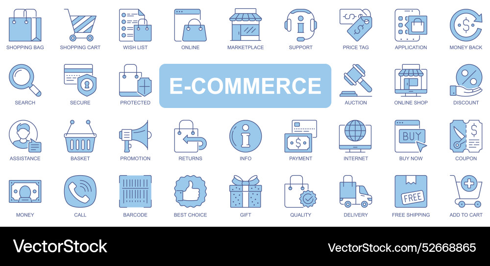 E-commerce icons set in duotone outline stroke Vector Image