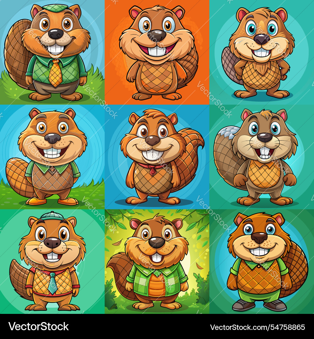 Funny beaver character in different actions big Vector Image