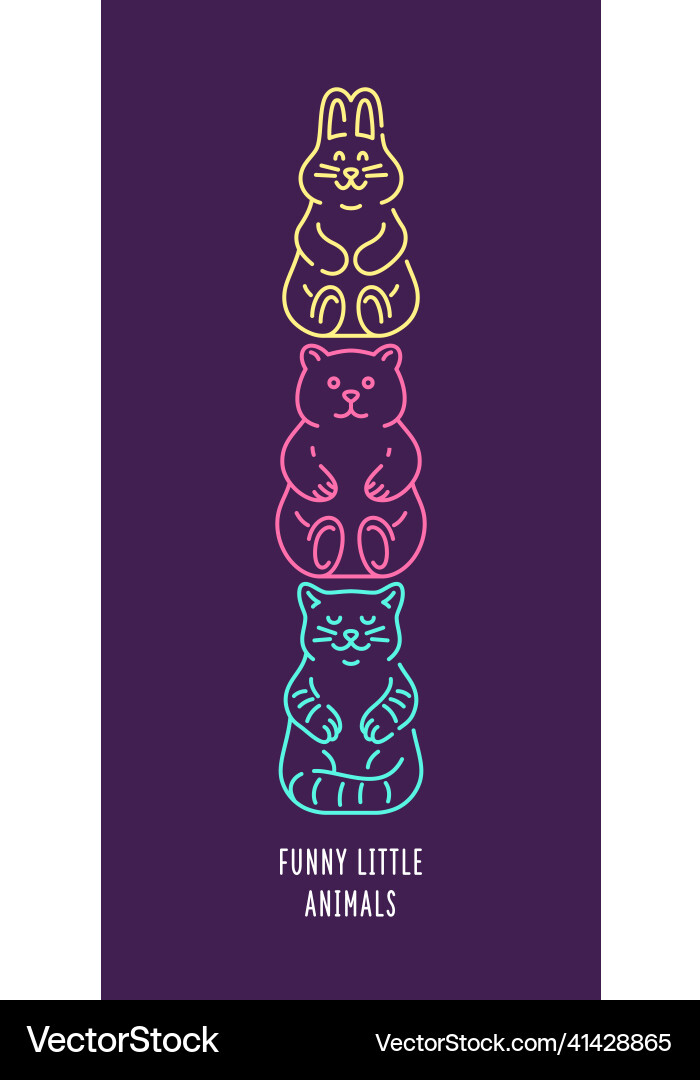 Funny little animals linear Royalty Free Vector Image
