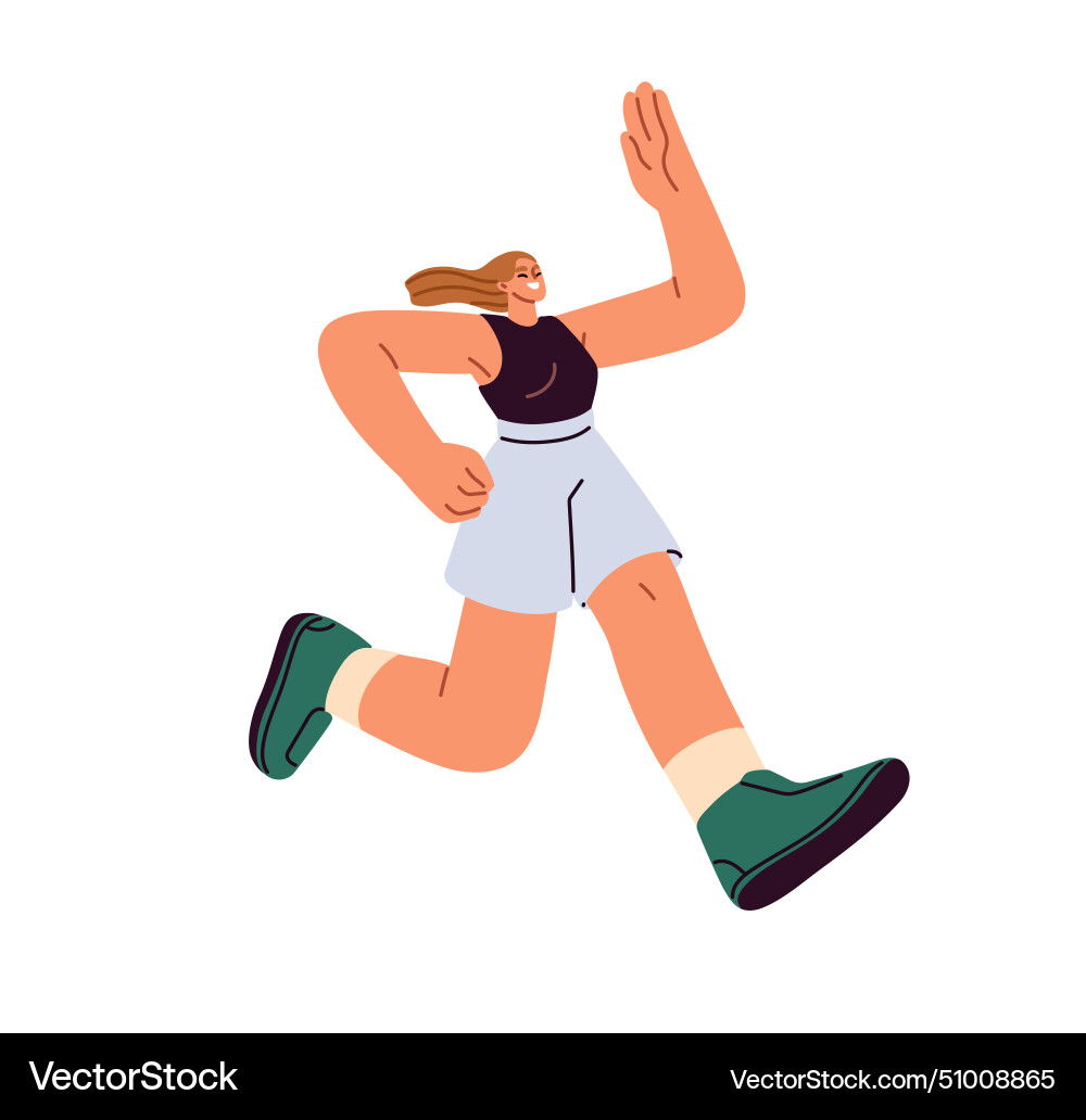 Happy woman running fast active smiling excited Vector Image