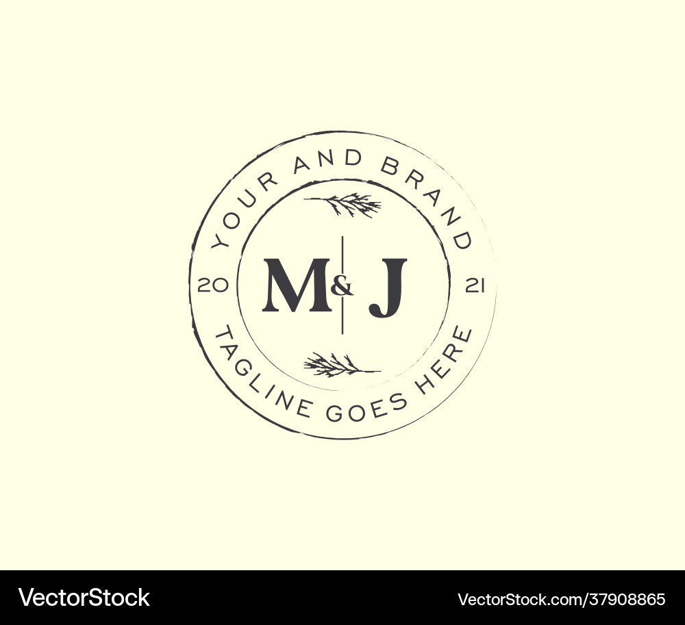 Initial mj letters floral frames botanical Vector Image