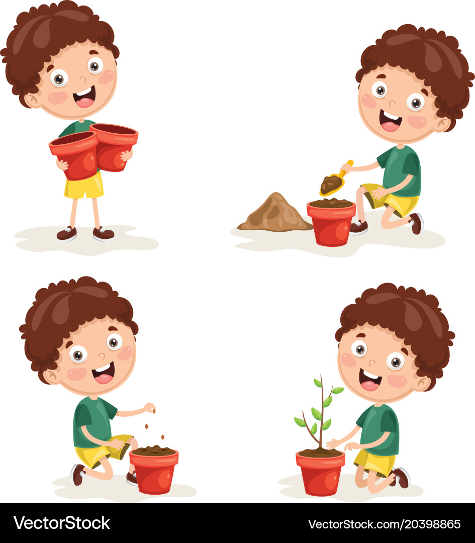 Kid planting Royalty Free Vector Image - VectorStock