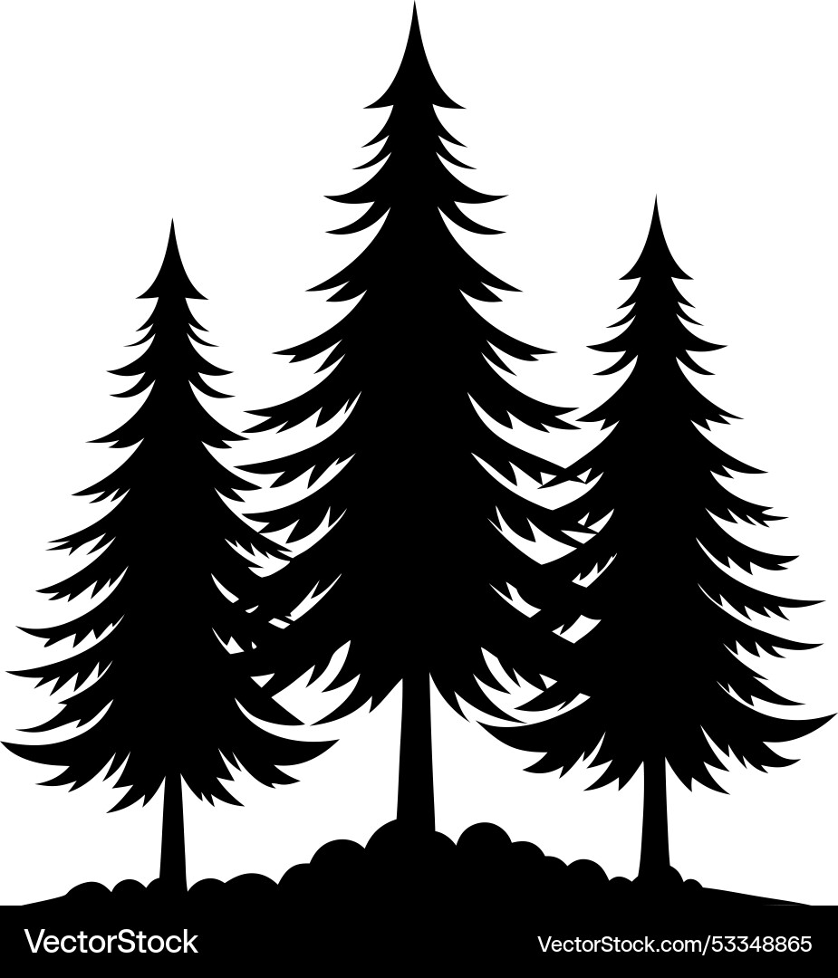 Pine tree silhouette trio Royalty Free Vector Image