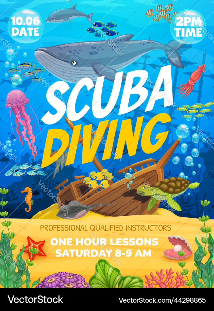 Scuba diving flyer underwater landscape poster Vector Image