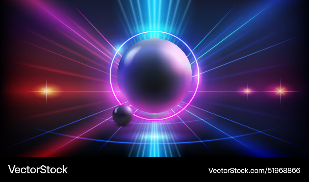 Black sphere on abstract with bright ray halo Vector Image