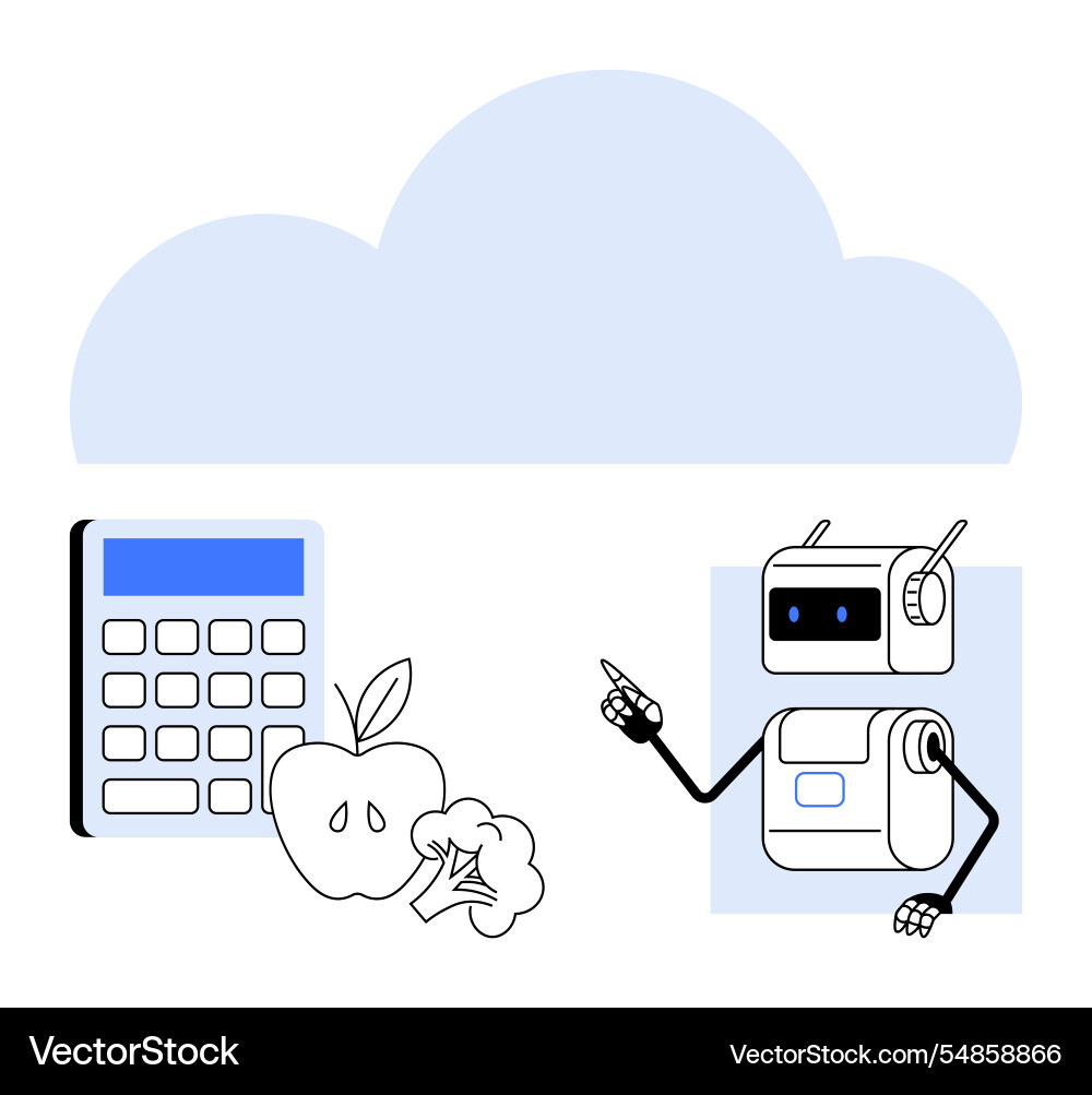 Calculator robot apple and cloud showcasing Vector Image