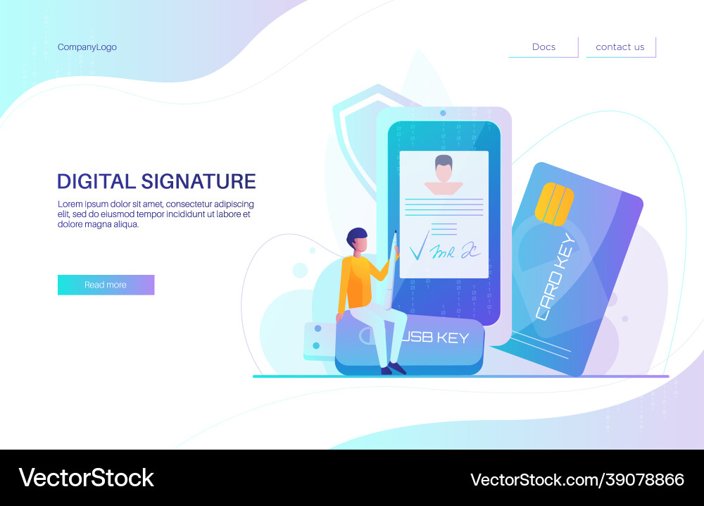 Digital signature landing page design website Vector Image