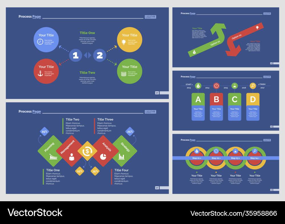 Five strategy slide templates set Royalty Free Vector Image