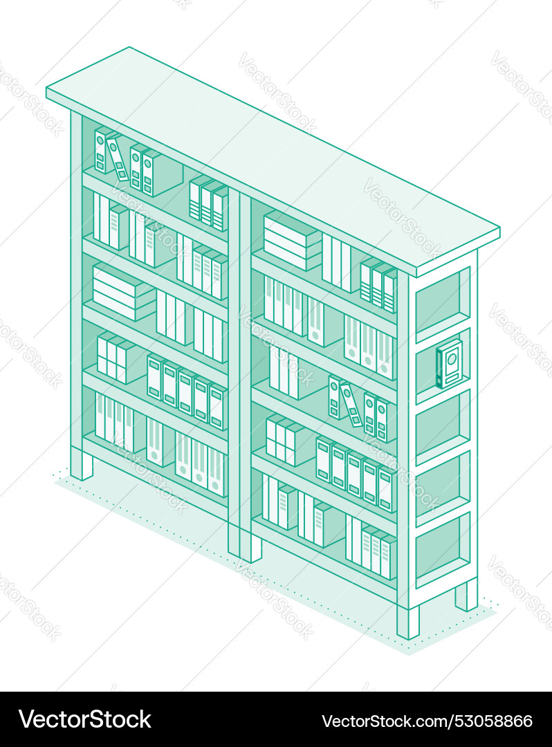 Isometric bookshelf with different books outline Vector Image