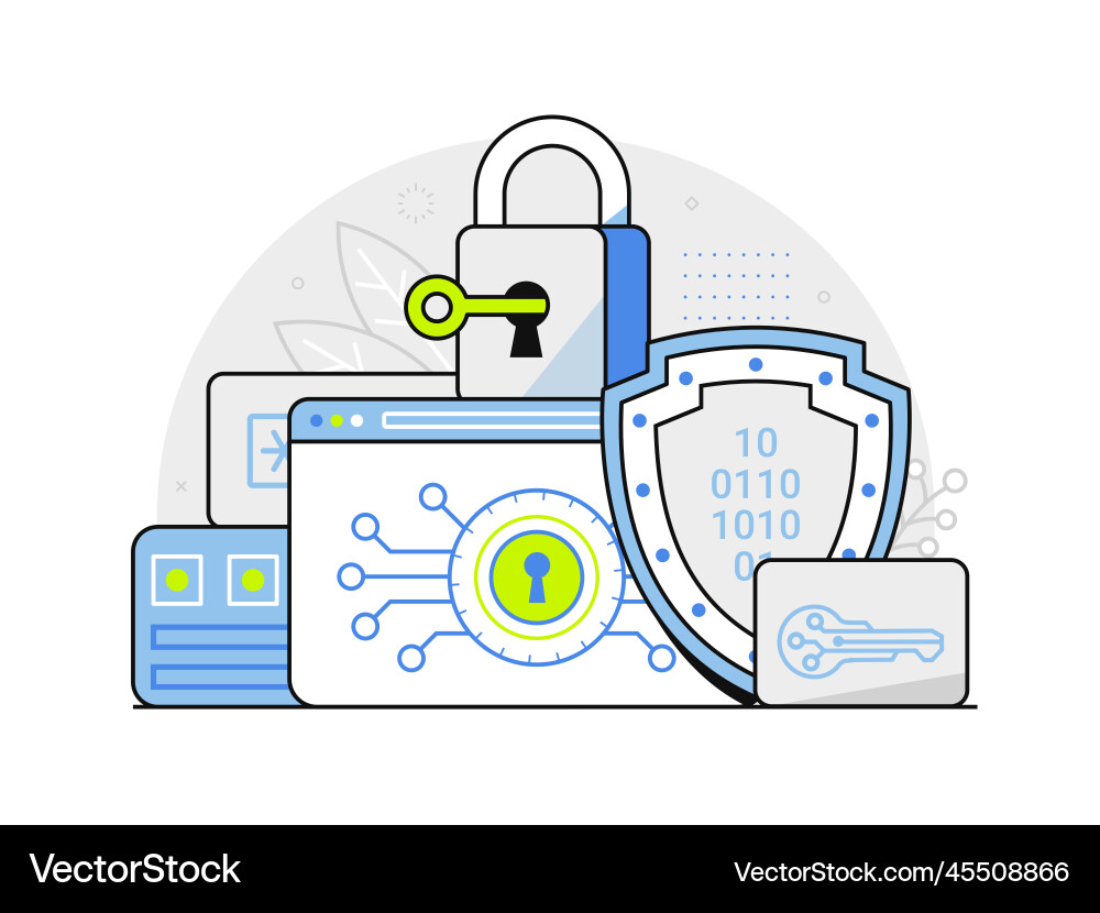 Password storage and data encryption line scene Vector Image