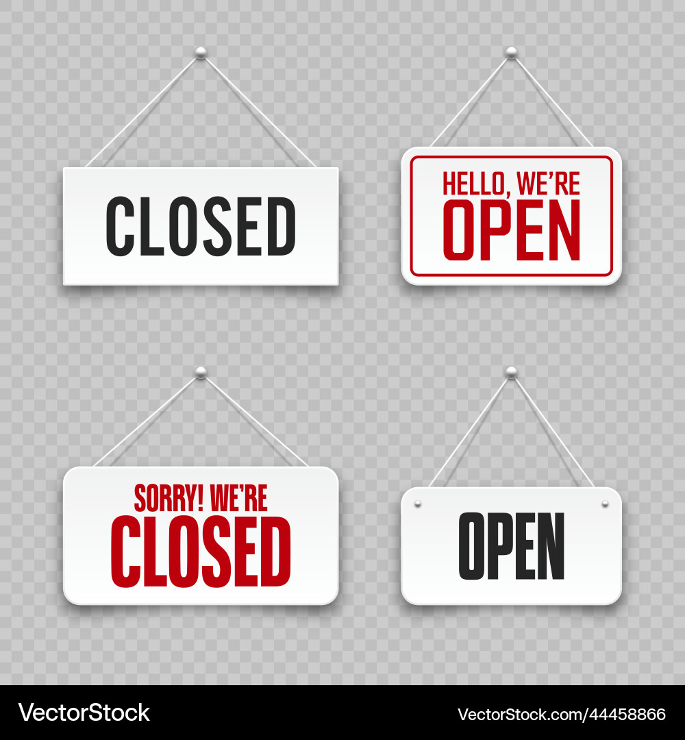 Realistic open or closed hanging signboards Vector Image