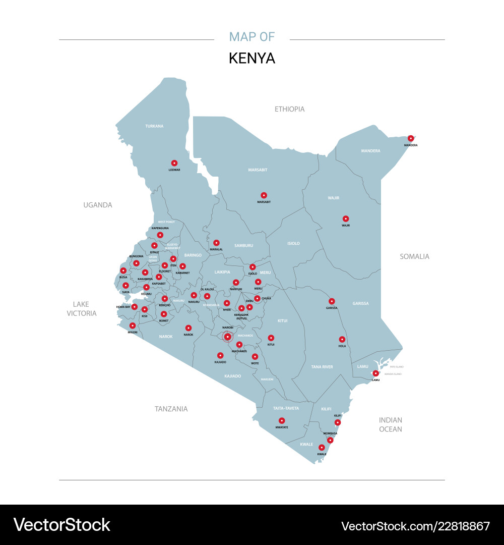Kenya map with red pin Royalty Free Vector Image