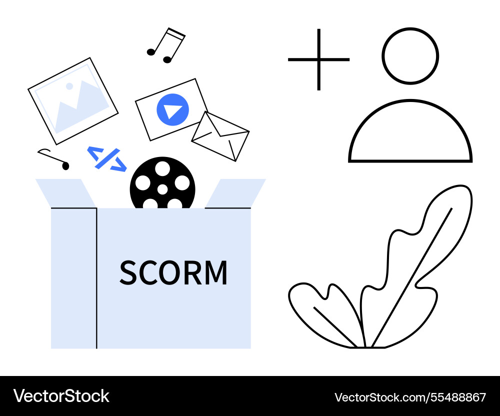 Scorm box with multimedia content and user icon Vector Image