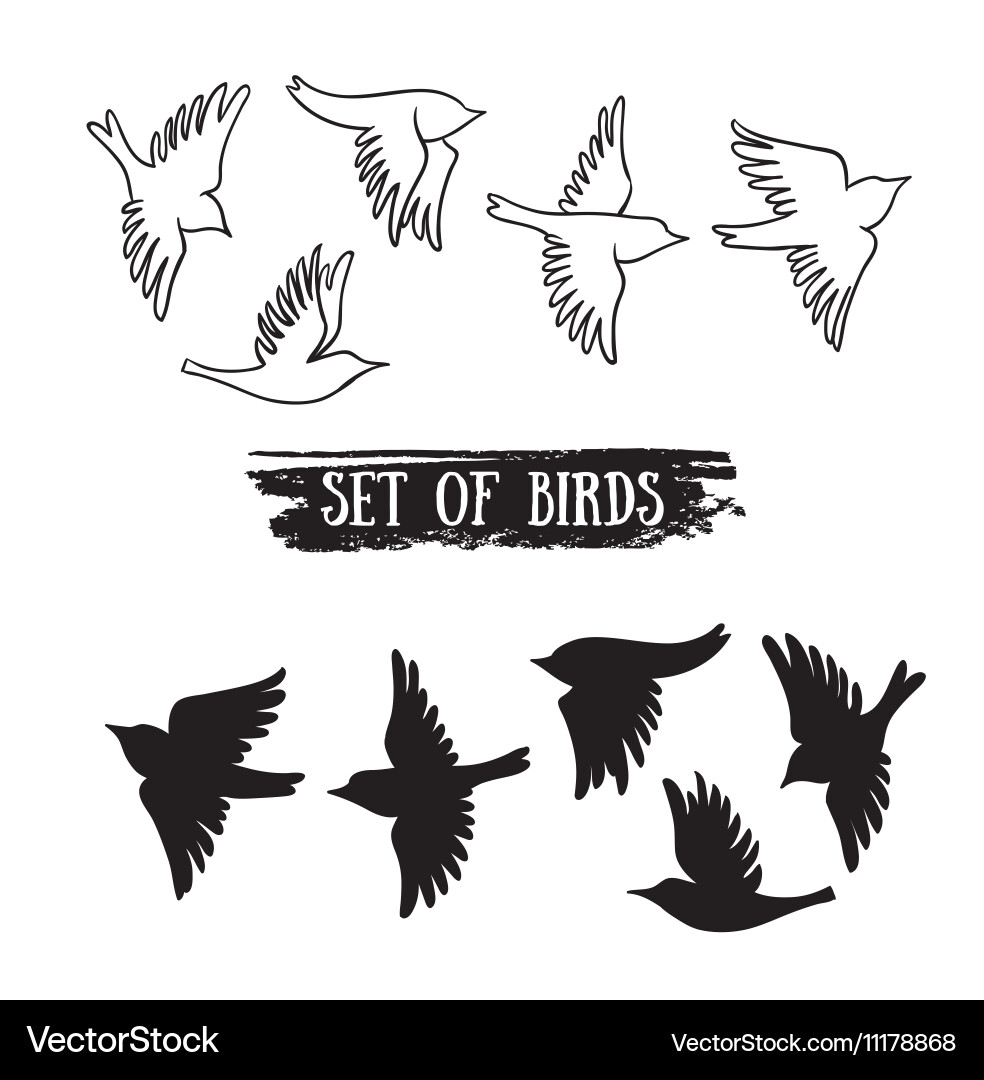 Birds flying in the sky black icons Royalty Free Vector