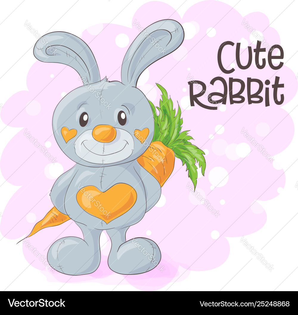 Cute cartoon bunny with a carrot Royalty Free Vector Image
