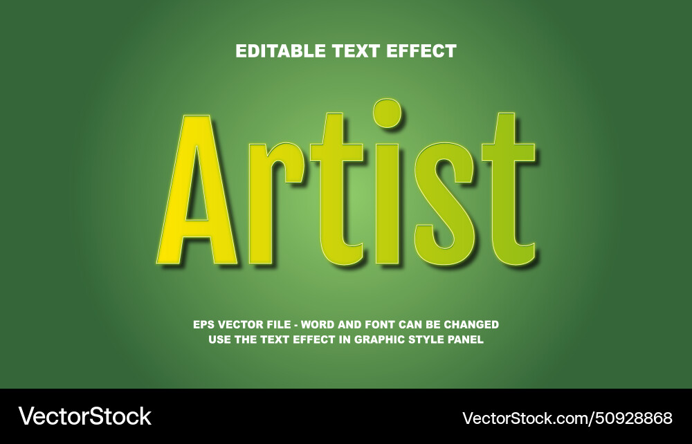 Editable text effect artist 3d template Royalty Free Vector