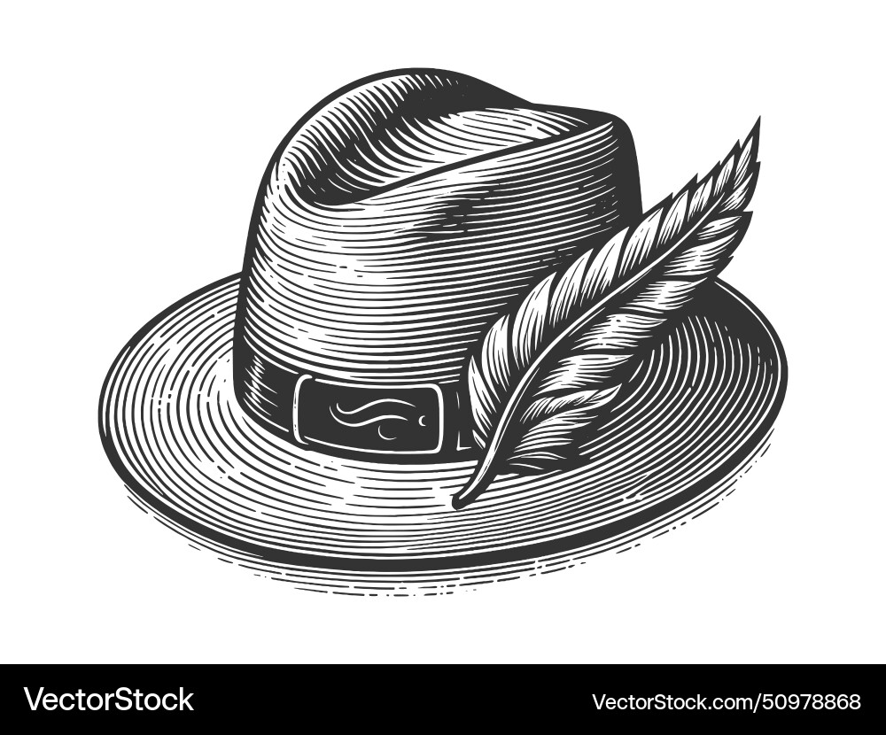 Fedora hat with feather sketch Royalty Free Vector Image