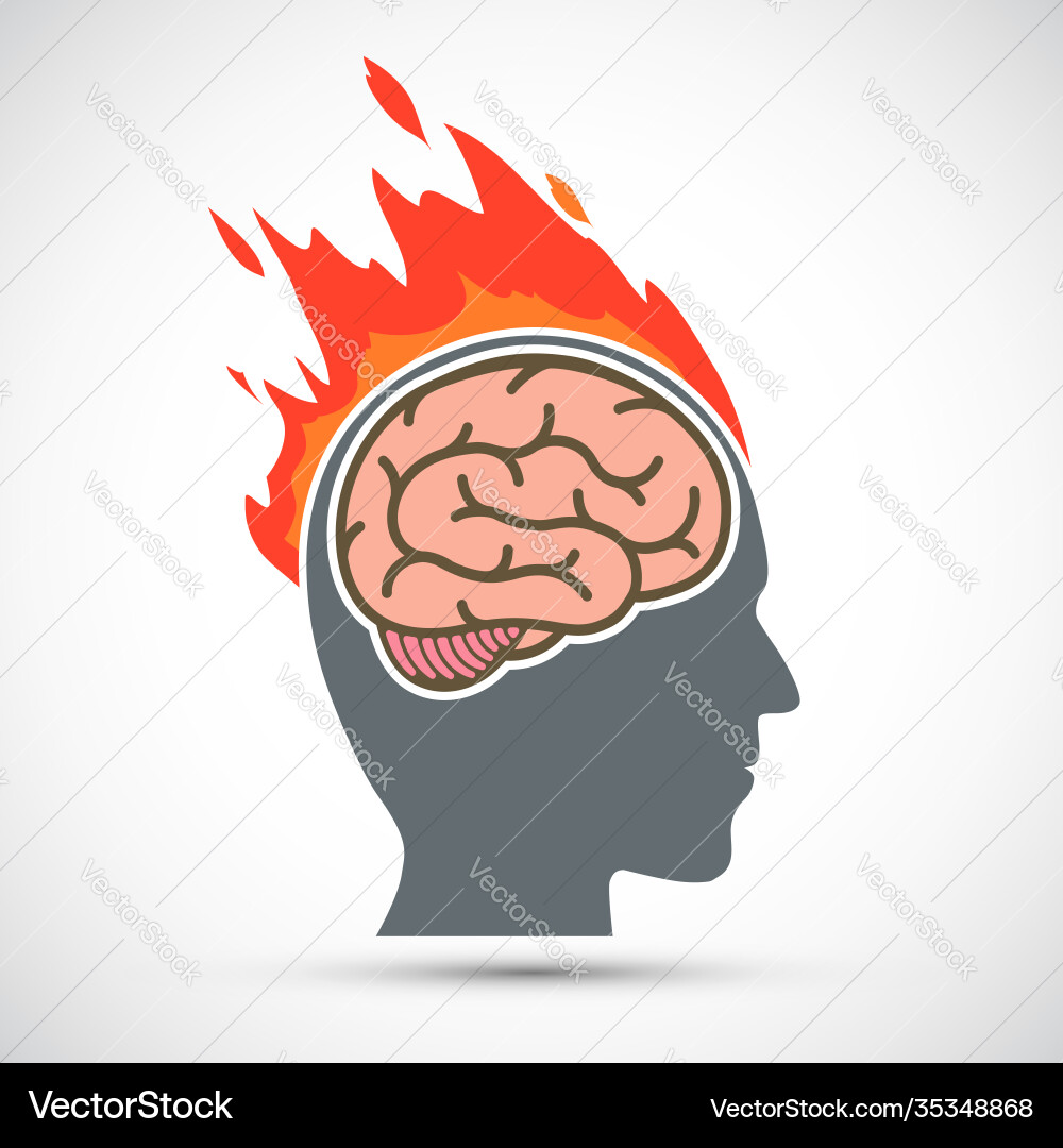 Head with brain inside is on fire Royalty Free Vector Image