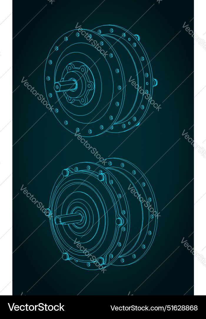 Hub motor for bicycle wheel isometric blueprint Vector Image