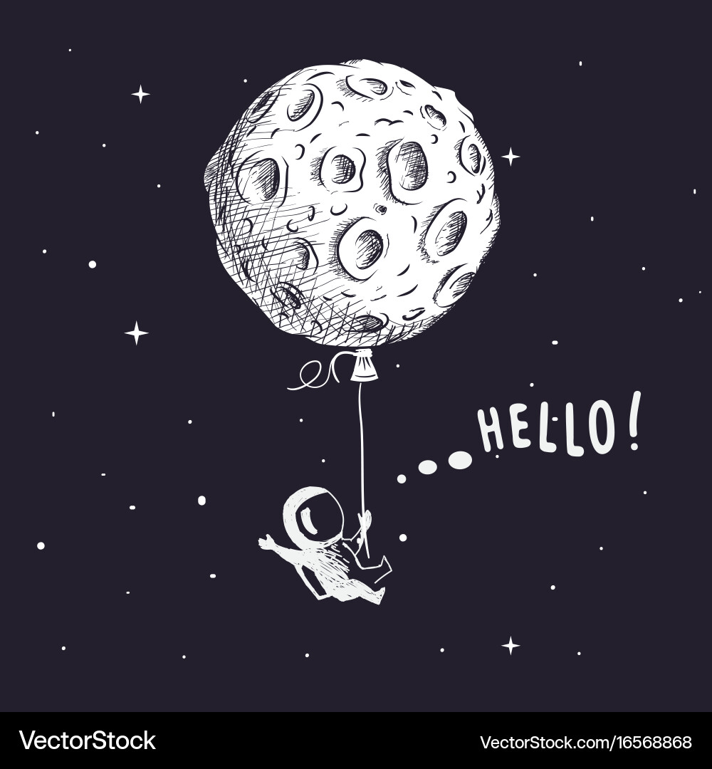 Spaceman with moon like a balloon Royalty Free Vector Image