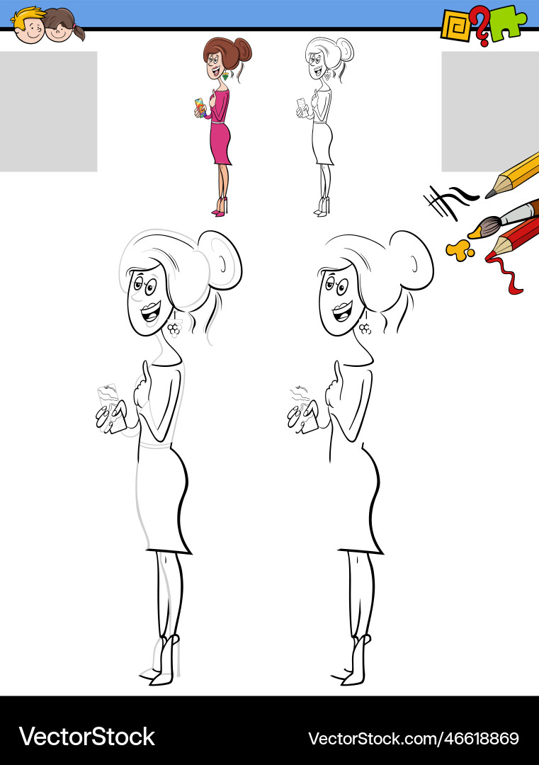 Drawing and coloring task with woman smart Vector Image