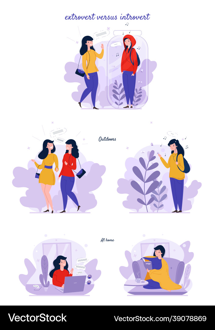 Extrovert and introvert personality types Vector Image