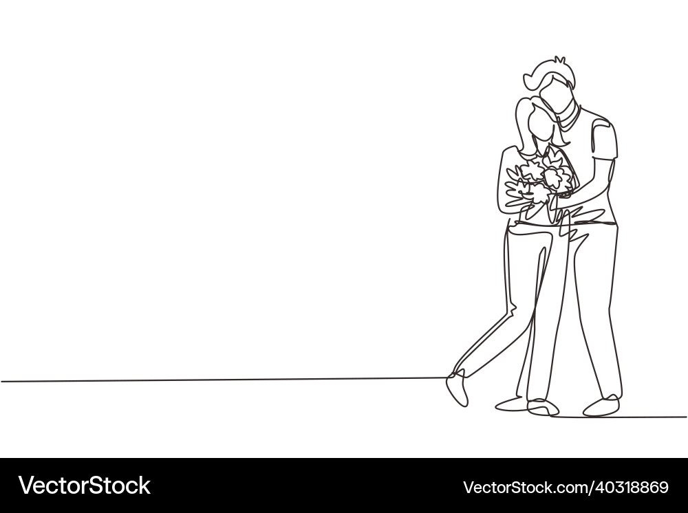 Single continuous line drawing man gives flowers Vector Image