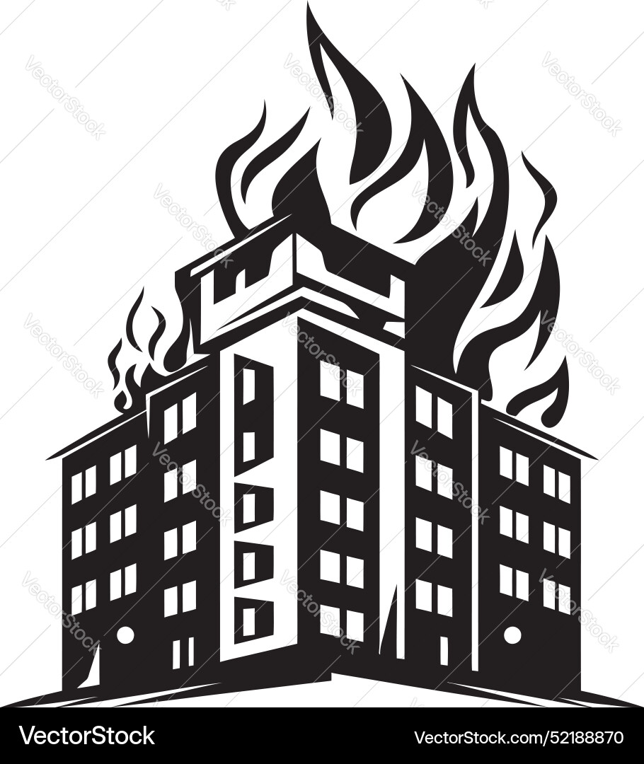Conflagration crisis building on fire black logo Vector Image
