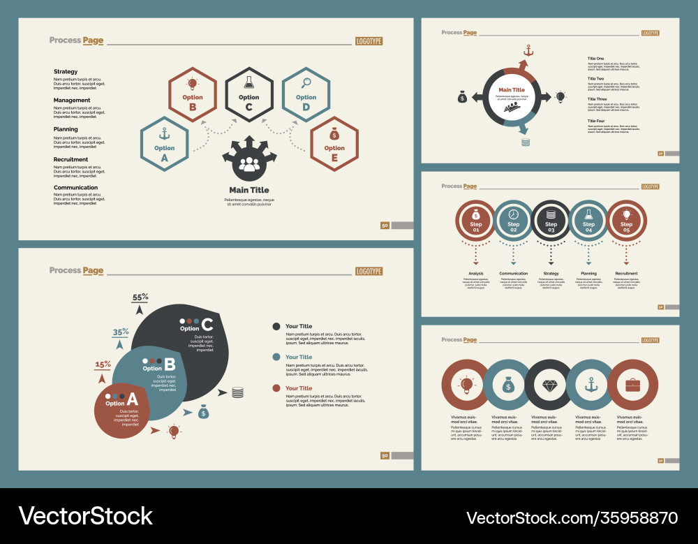 Five training slide templates set Royalty Free Vector Image