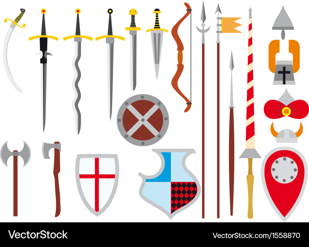 Large set of medieval weapons Royalty Free Vector Image
