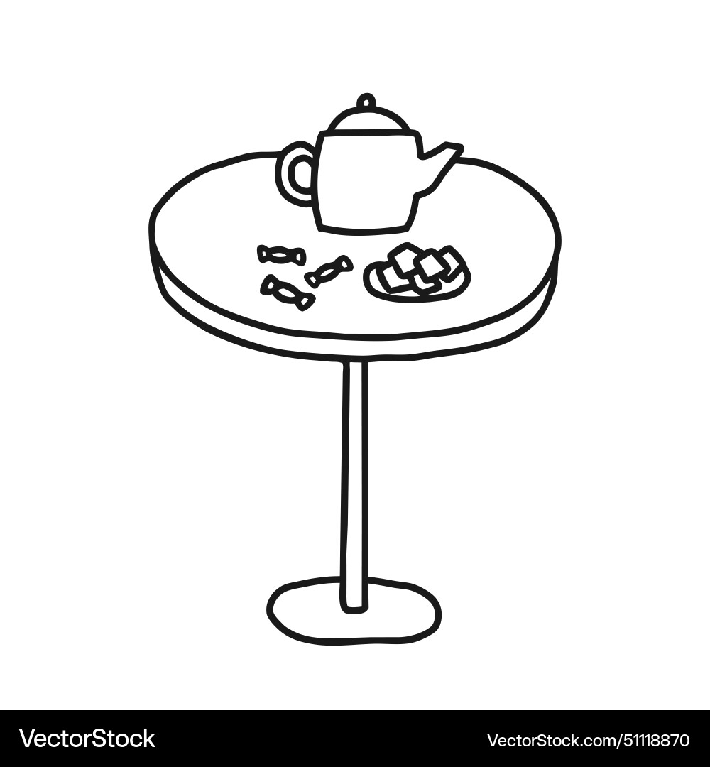 Round table with drink in cafe line doodle Vector Image